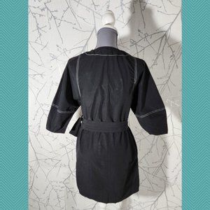 Zara | Dresses | Zara Black White Button Front Belted Tunic Dress ...